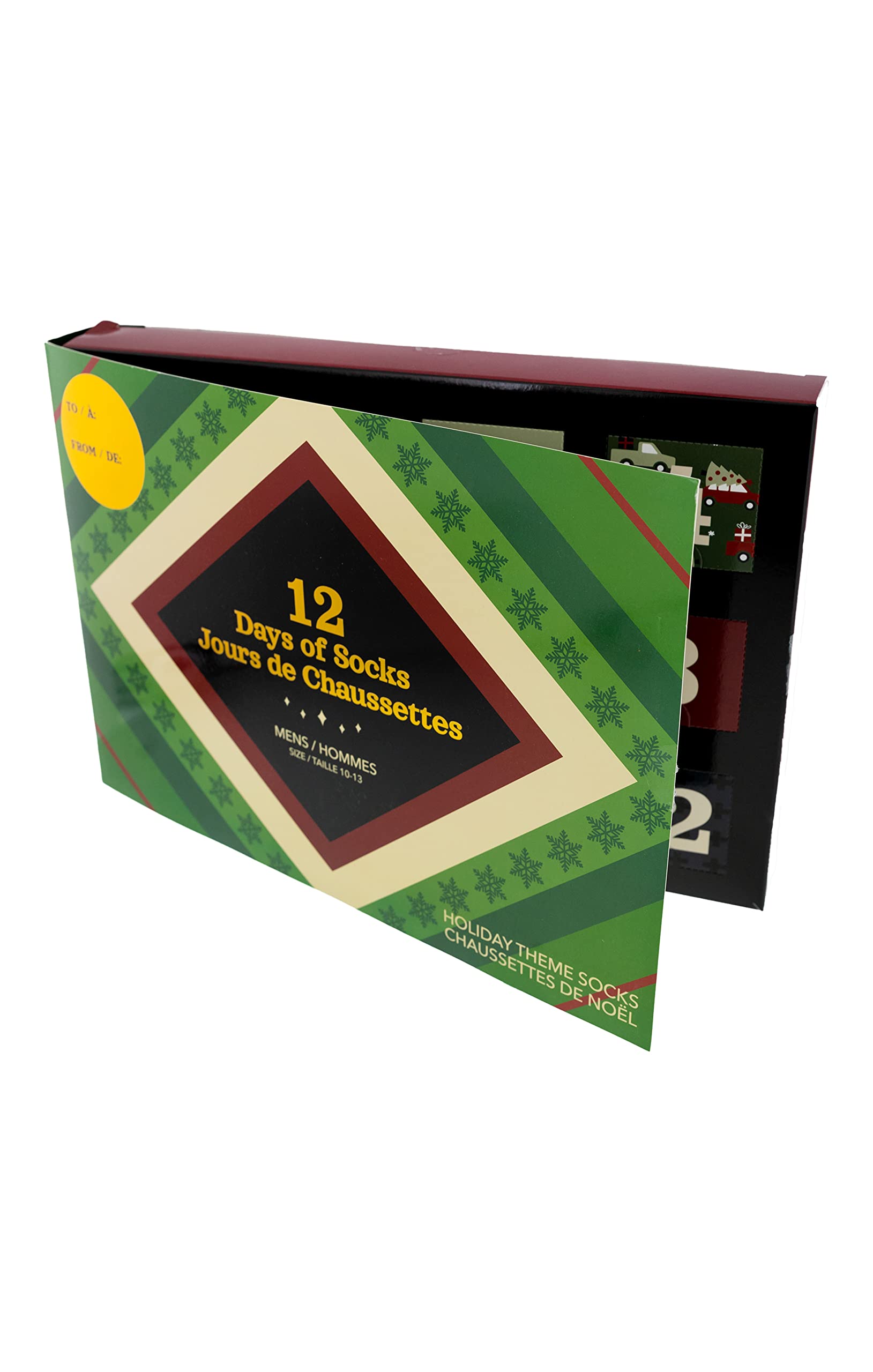 Gertex Mens Premium Christmas Holiday Sock Advent Calendar | 12 Days of Socks | Sock Size 10-13 | Includes 12 Crew Socks