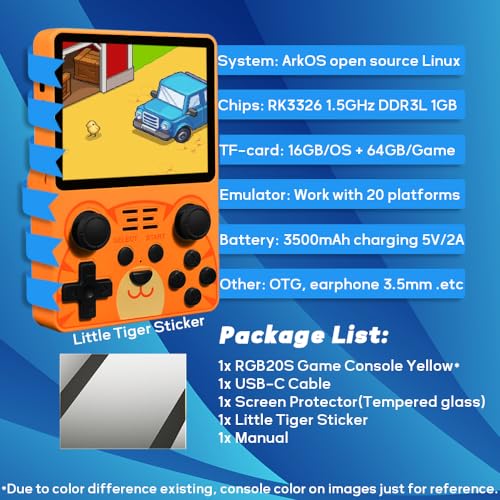 RGB20S Handheld Game Console 3.5 inch Retro Games Consoles Classic Emulator Hand-held Gaming Console Hand Held Video Games System Yellow