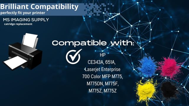 MS Imaging Supply Toner Replacement Compatible with HP CE343A, 651A, Works with: Laserjet Enterprise 700 Color MFP M775, M775DN, M775F, M775Z, M775Z+ (Magenta)