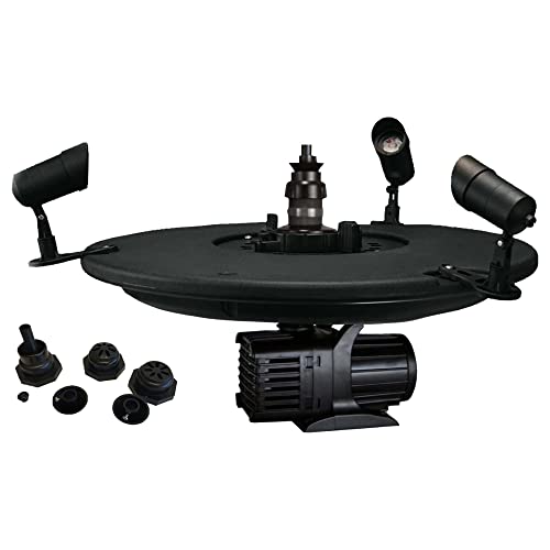 HALF OFF PONDS Aqua Marine Floating Fountain with Large Float, (3) Spray Pattern Nozzles, 3,000 GPH Pump with 100' Cord and (3) 3-Watt Color Changing Light Kit with Remote - AQF30003X3-100