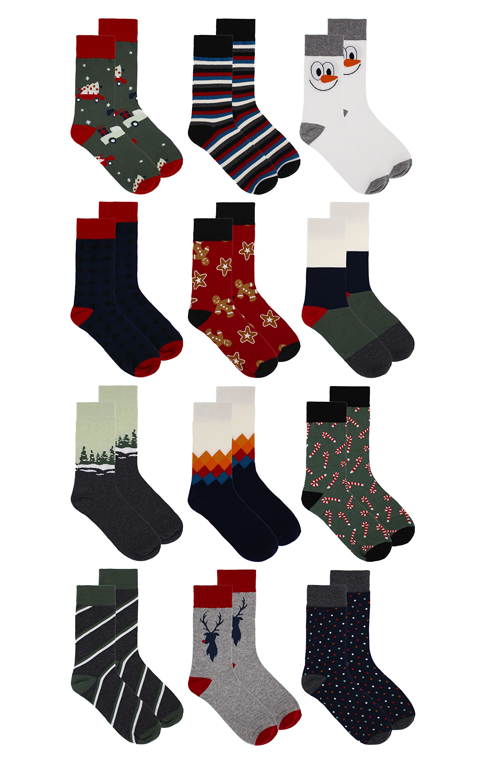 Gertex Mens Premium Christmas Holiday Sock Advent Calendar | 12 Days of Socks | Sock Size 10-13 | Includes 12 Crew Socks