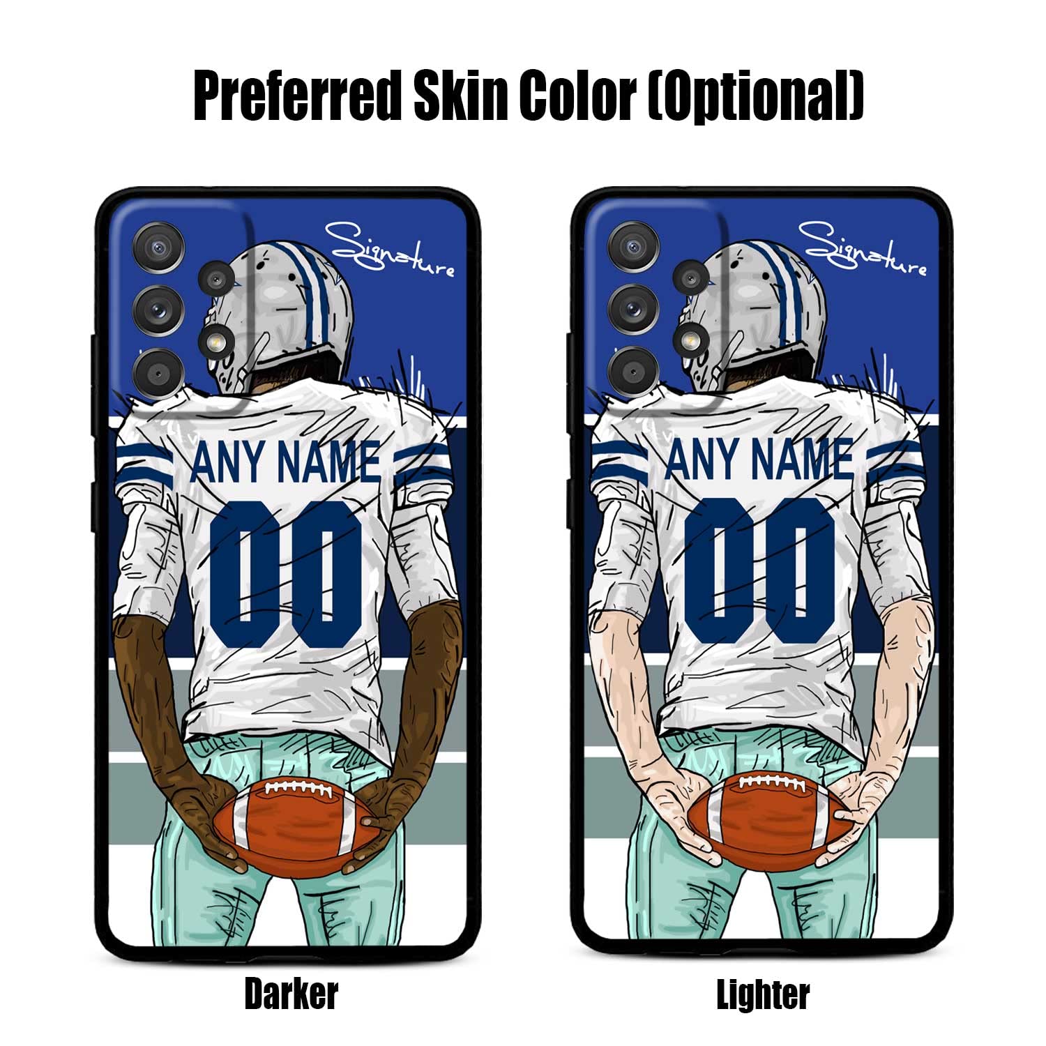 VNGDA Custom Name & Number Phone Case for Samsung Galaxy A15 A14 5G A35 A25 A53 A03S A12 A42 A32 A02S A54 4G, DIY Design Football Player Liquid Silicone Case(Dallas)