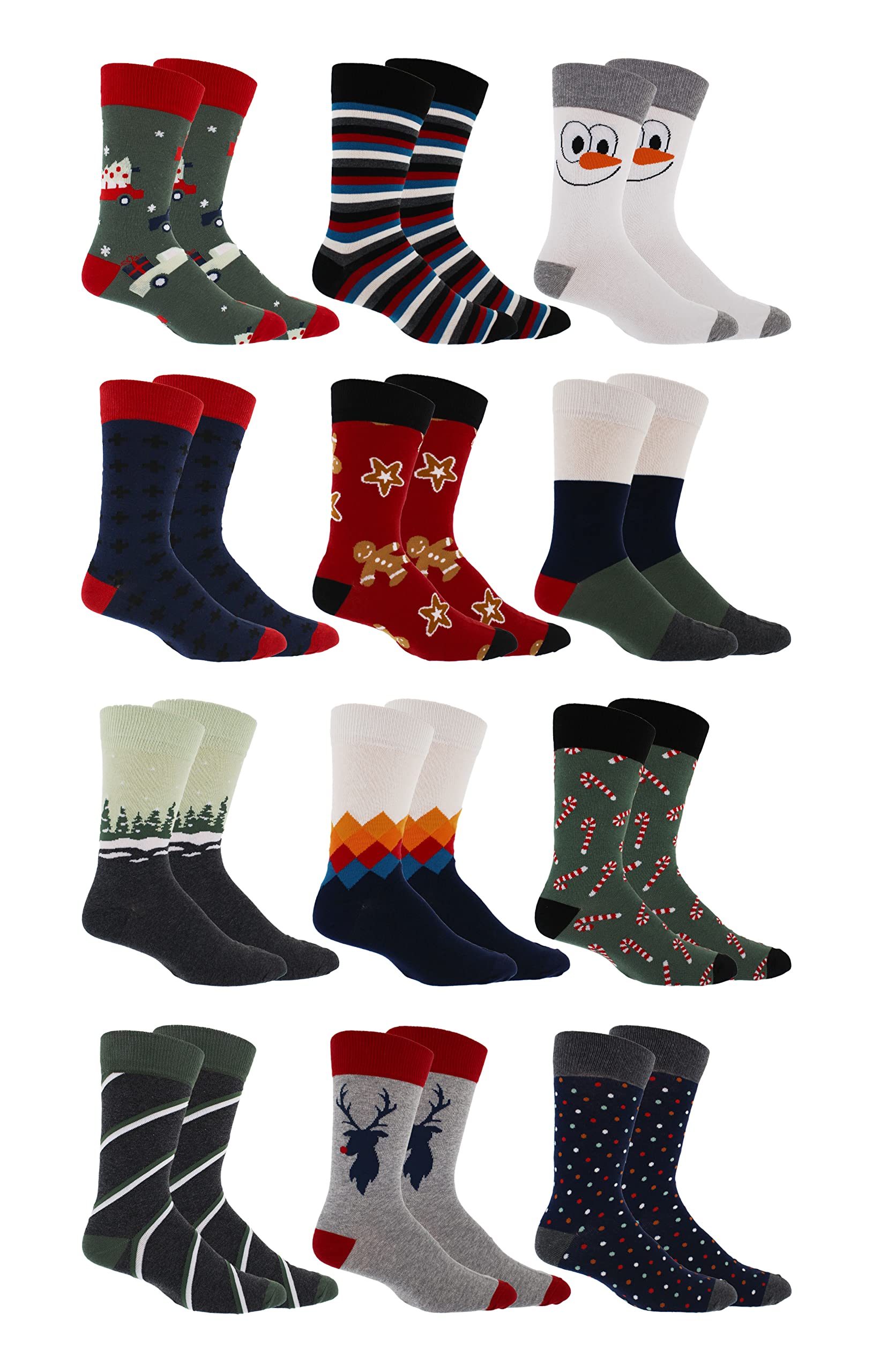 Gertex Mens Premium Christmas Holiday Sock Advent Calendar | 12 Days of Socks | Sock Size 10-13 | Includes 12 Crew Socks