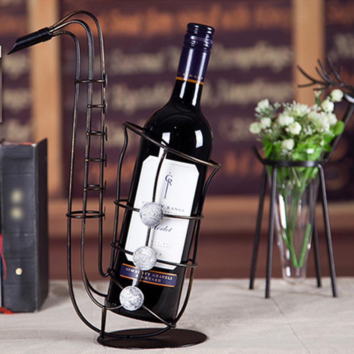 Tooarts Saxophone Free StandingTabletop Wine Racks, Creative Metal Wine Bottle Holder, Collectible Figurines Wine Shelf Gifts for Wine Lovers, Home Interior Kitchen Bar Decorations