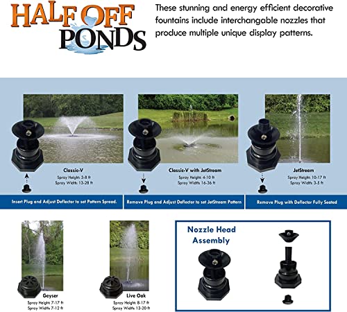 HALF OFF PONDS Aqua Marine Floating Fountain with Large Float, (3) Spray Pattern Nozzles, 3,000 GPH Pump with 100' Cord and (3) 3-Watt Color Changing Light Kit with Remote - AQF30003X3-100