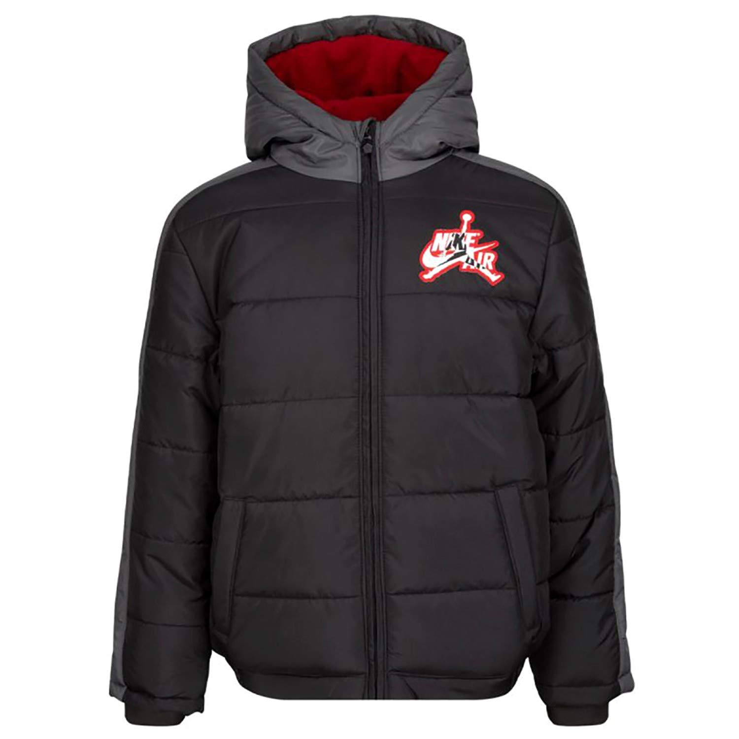 Jordan Boys Youth Jumpman Puffer Layered Look Zip Hoodie Jacket (Black (957917), Medium