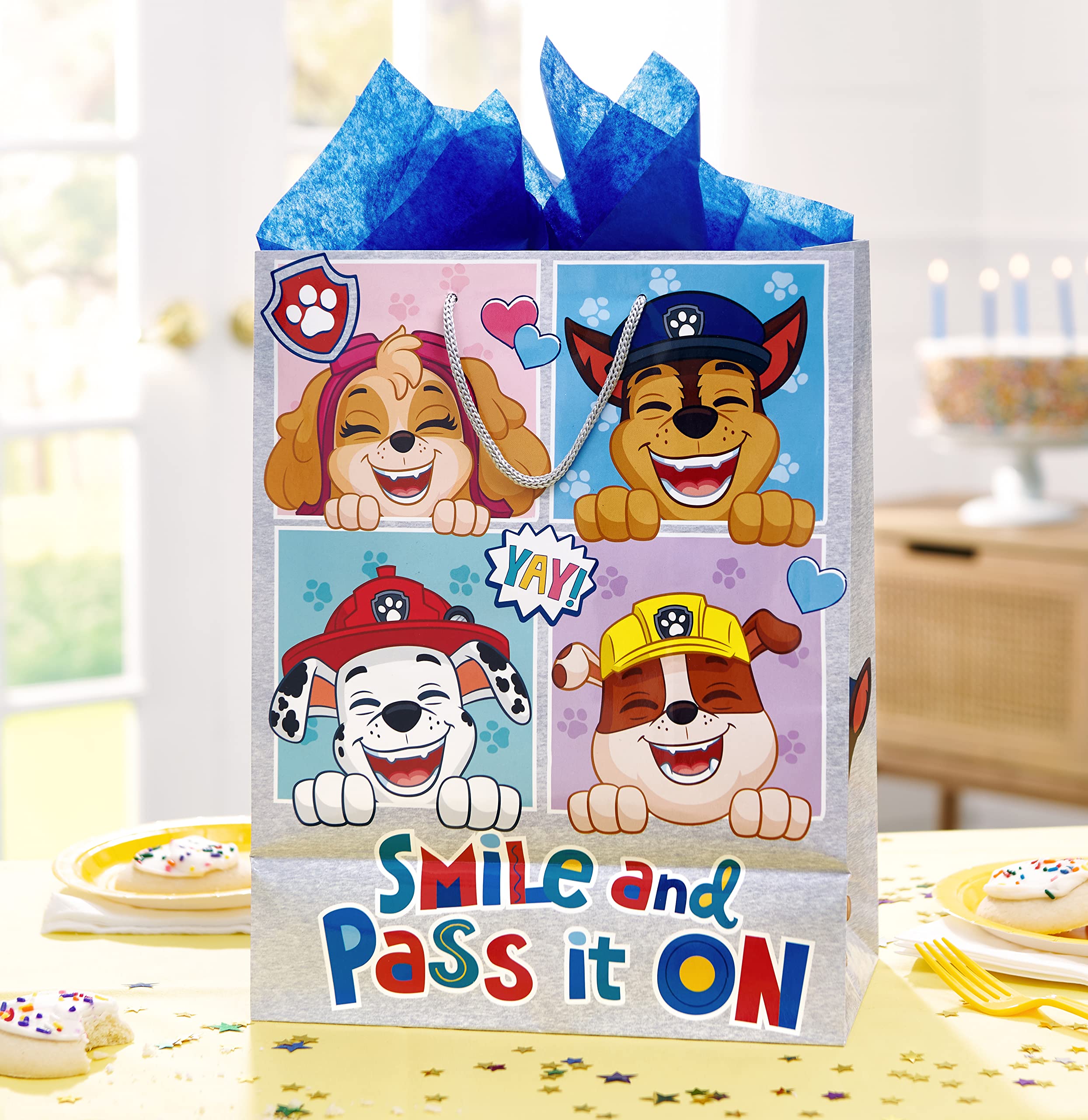 American Greetings 13" Large Paw Patrol Gift Bag with Tissue Paper (1 Bag, 8-Sheets)