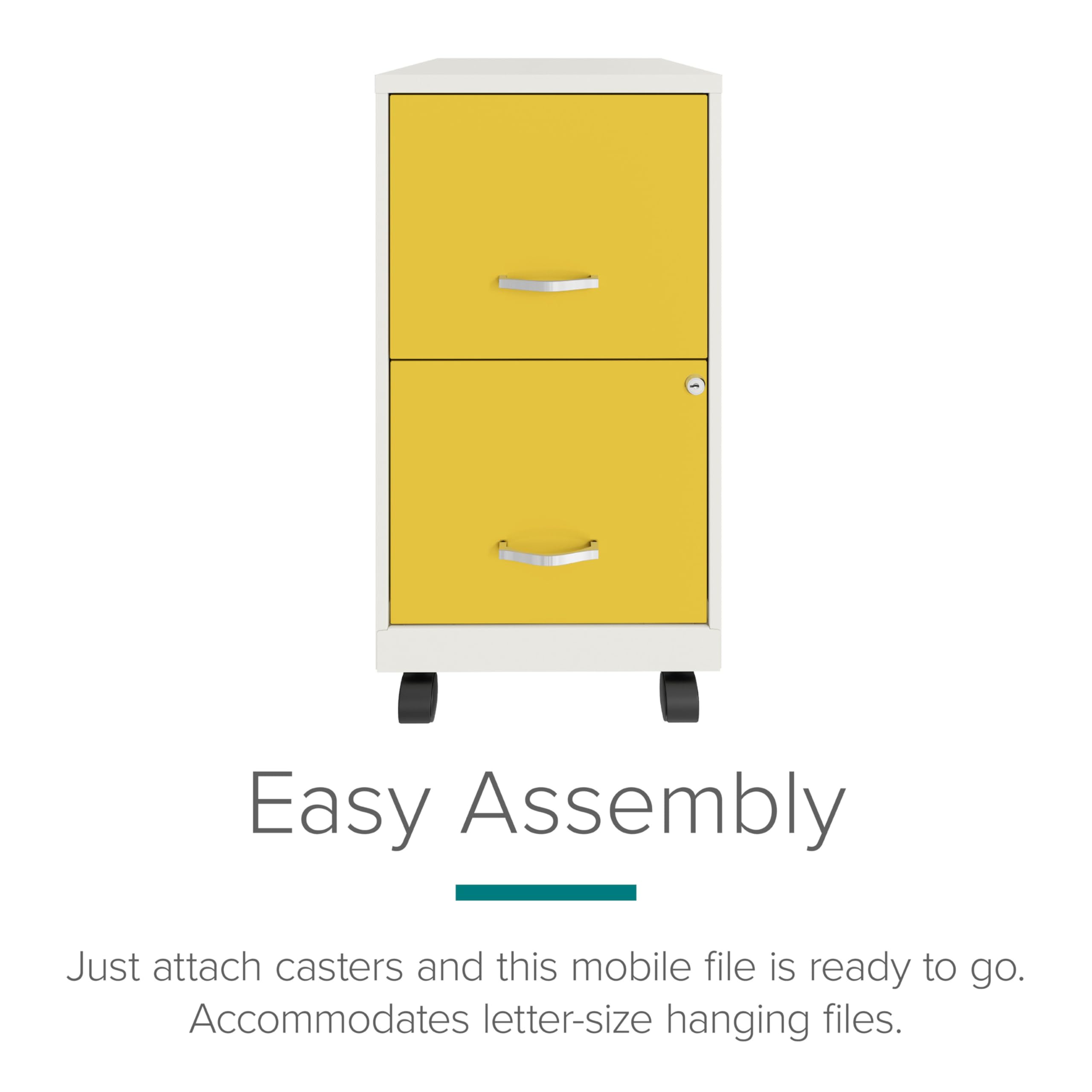 Space Solutions 18" 2 Drawer Mobile Metal Vertical File Cabinet White/Goldfinch