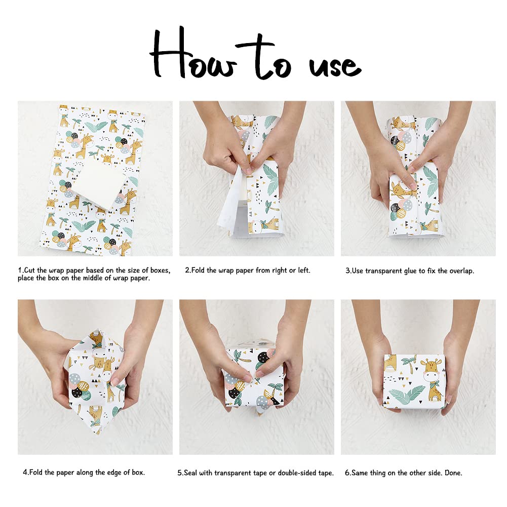 Birthday Wrapping Paper For Kids Girls Boys, Giraffe Design Gift Wrap Paper for Birthday Baby Shower, 6 Sheets Folded Flat 20x28 Inches Per Sheet