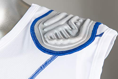 CHAMPRO men Bull Rush Football Compression Shirt with Integrated Cushion System , White, Grey, Large