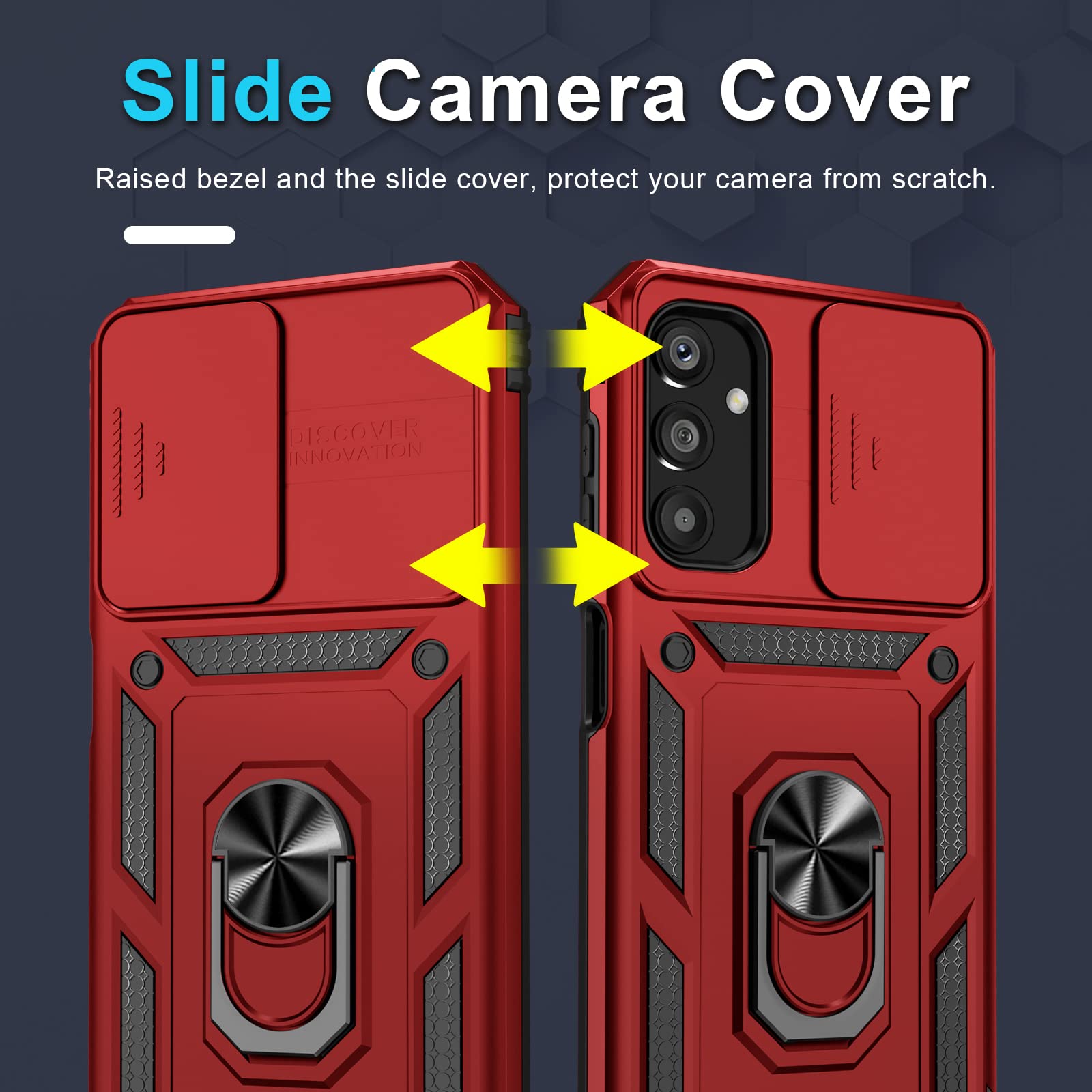 Janmitta Compatible with Samsung Galaxy A14 5G Case Built in Slide Camera Lens Cover and Screen Protector,Heavy Duty Full Body Phone Cover Built in Ring Holder Kickstand,2023 Red