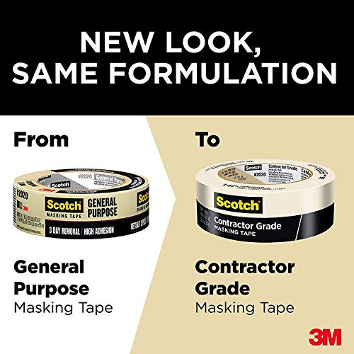 Scotch Contractor Grade Masking Tape, 1.41 inches by 60.1 yards (360 yards total), 2020, 6 Rolls