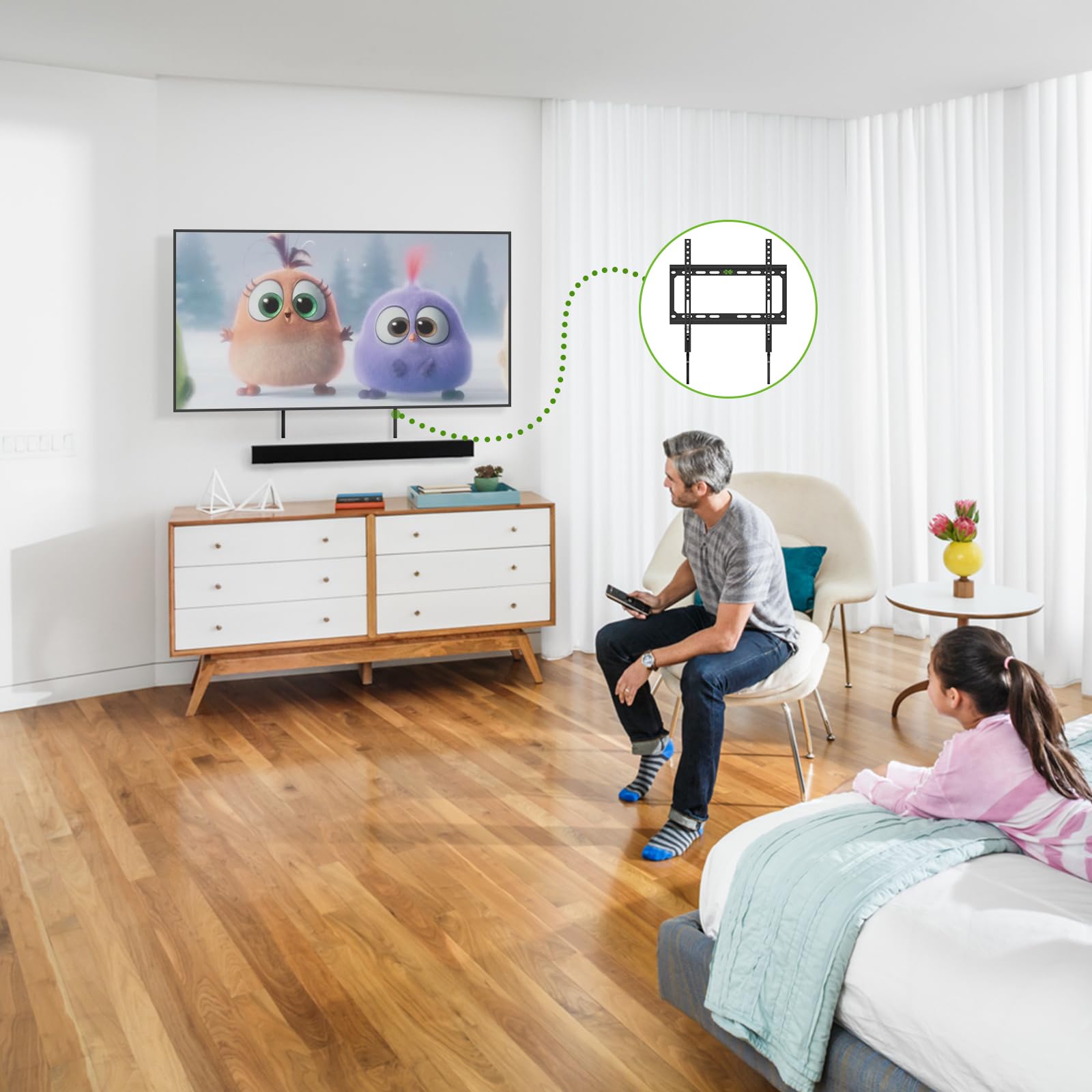 USX MOUNT Fixed TV Wall Mount with Low Profile for Most 26-55 Inch LED, LCD and Flat Screen TVs, TV Mount Bracket with VESA Up to 400x400mm and Weight Capacity 99lbs,and Space Saving TV Bracket
