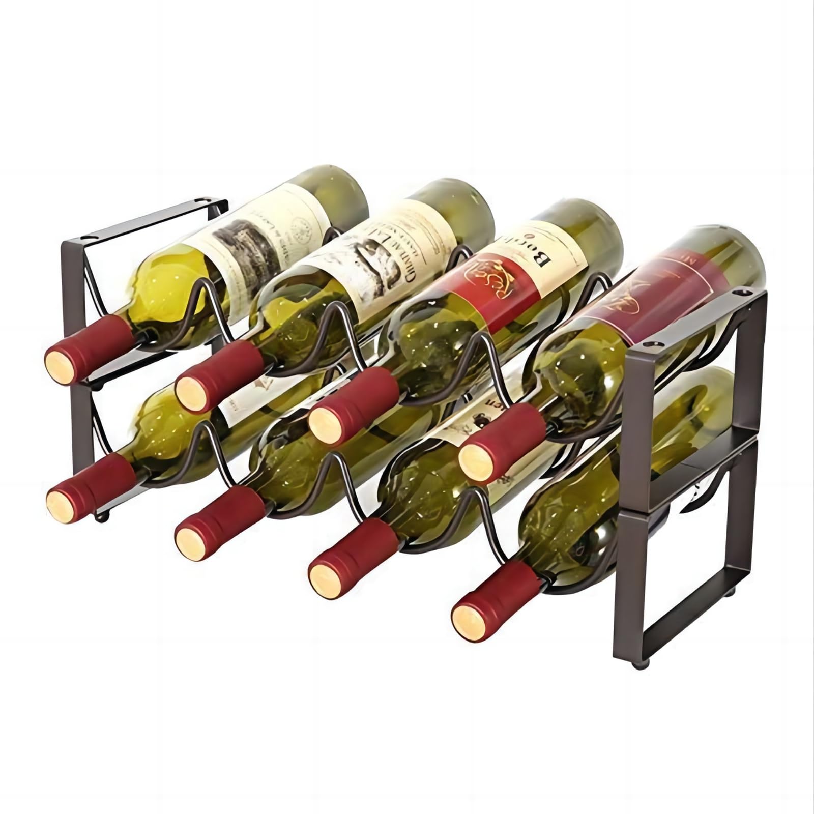 2-Tier Stackable Freestanding Wine Rack,Standing Bottles Holder Organizer,Wine Storage Shelf,Tabletop Stackable Wine Rack,Perfect for Bar,Wine Cellar,Basement,Cabinet,Pantry, etc,Hold 8 Bottles,Bronze