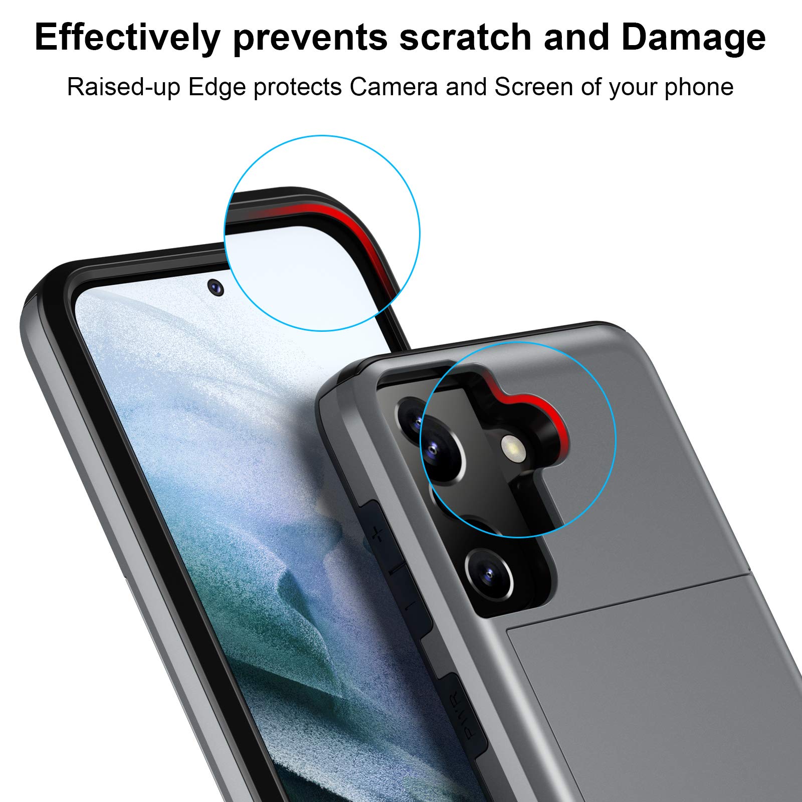 Jiunai for Samsung S21 Case, Galaxy S21 Case Credit Card IDs Cash Holder Shell Wallet Case Slide Cover Dual Layer Hard PC Soft TPU Rubber Cover Phone Case for Samsung Galaxy S21 5G 6.2'' 2021 Grey