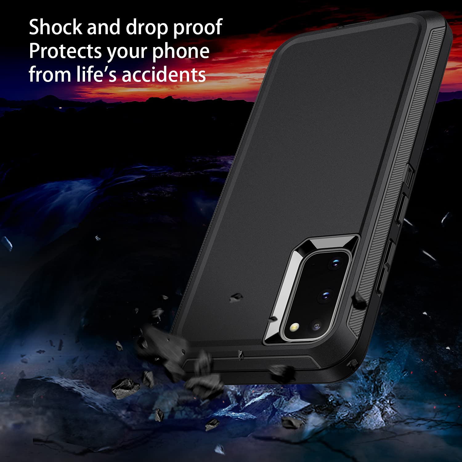 Mieziba for Galaxy S20 5g Case,Shockproof Dropproof Dustproof 3-Layer Full Body Protection Rugged Heavy Duty High Impact Hard Cover Case for Galaxy S20 6.2 inch,Black