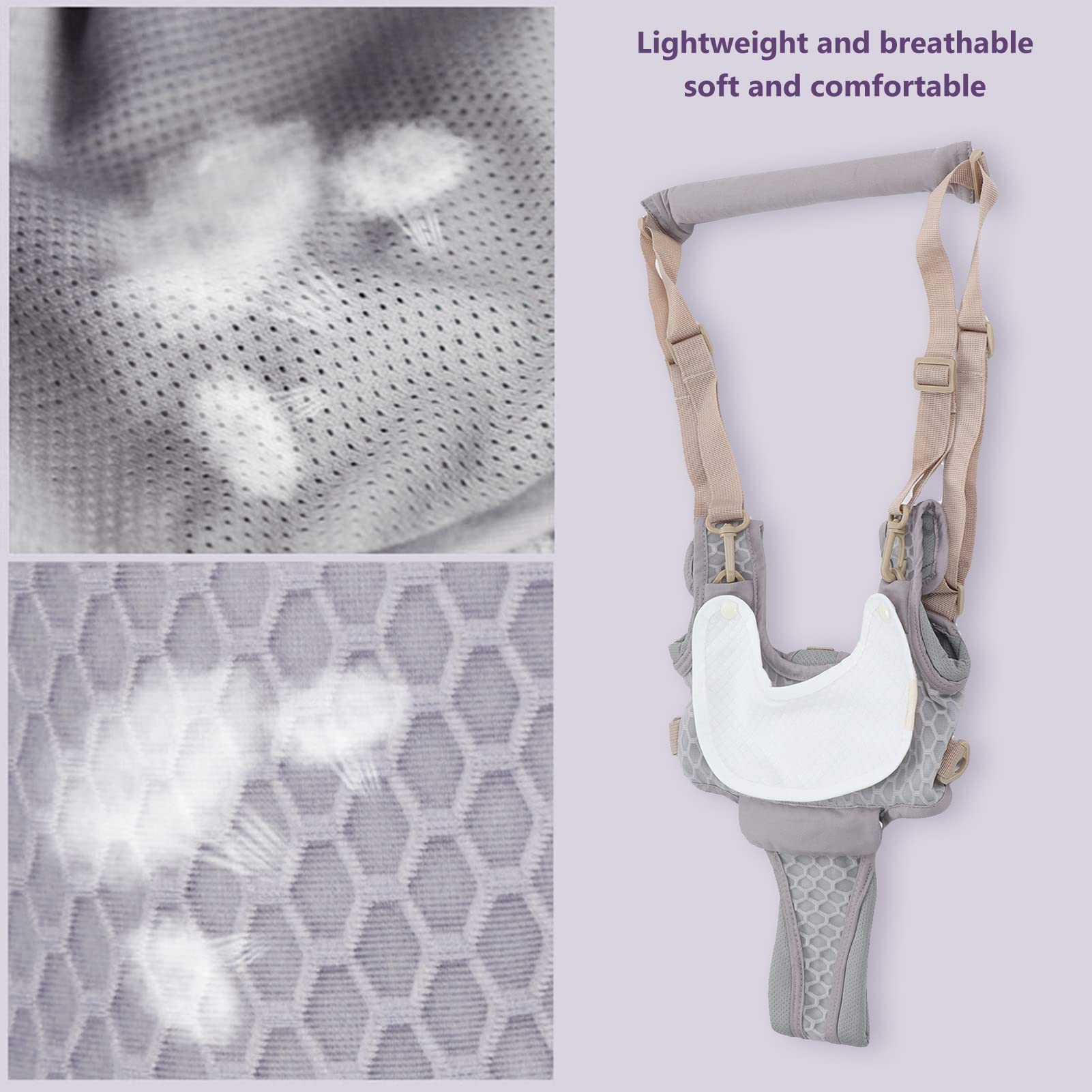 Baby Walking Harnesses, Handheld Kids Walk Helper Lightweight Adjustable Detachable Crotch Pad Handheld Toddler Walk Assistant Belt for 8β24M Webbing, Mesh Material(Monsoon Grey-Profile Mesh)