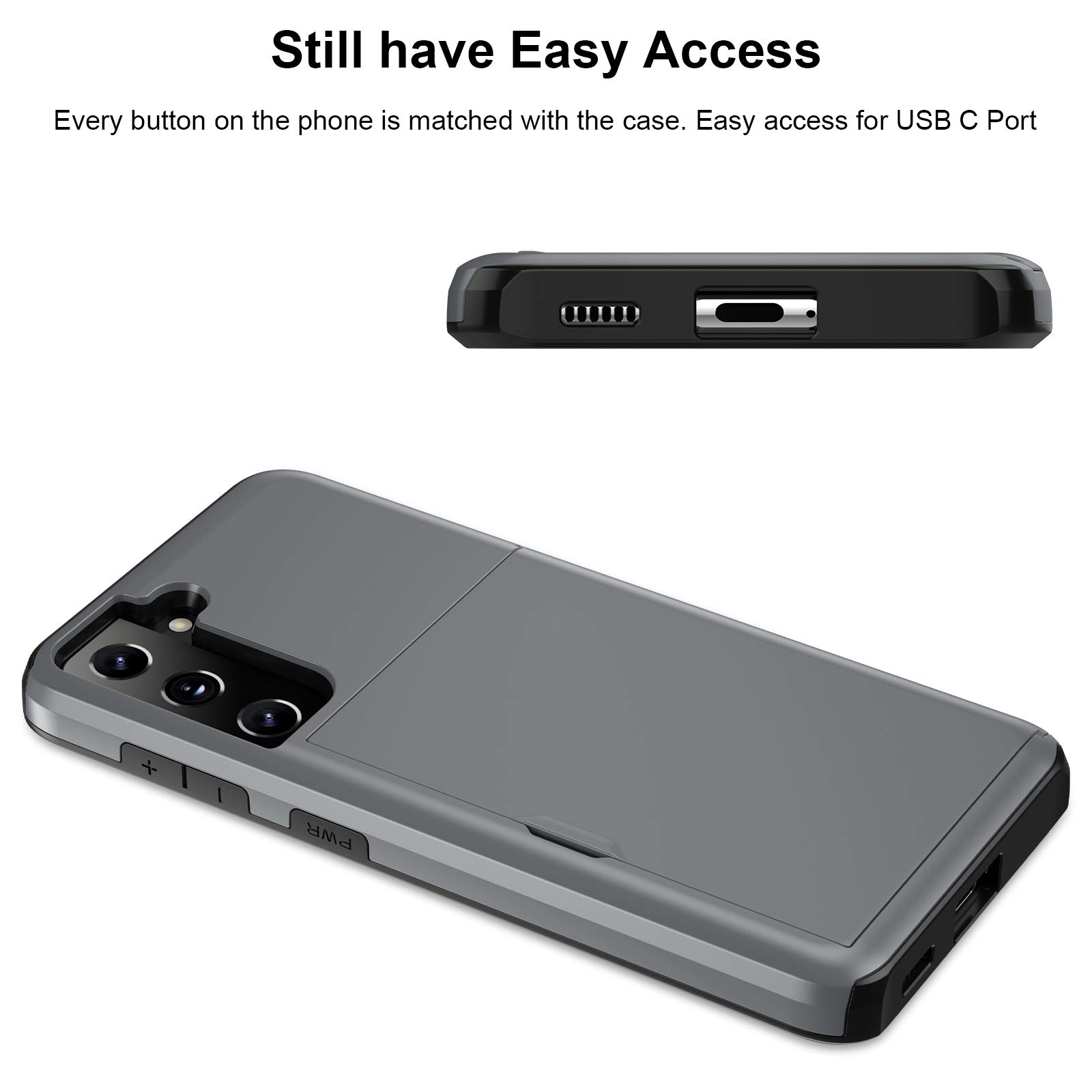 Jiunai for Samsung S21 Case, Galaxy S21 Case Credit Card IDs Cash Holder Shell Wallet Case Slide Cover Dual Layer Hard PC Soft TPU Rubber Cover Phone Case for Samsung Galaxy S21 5G 6.2'' 2021 Grey