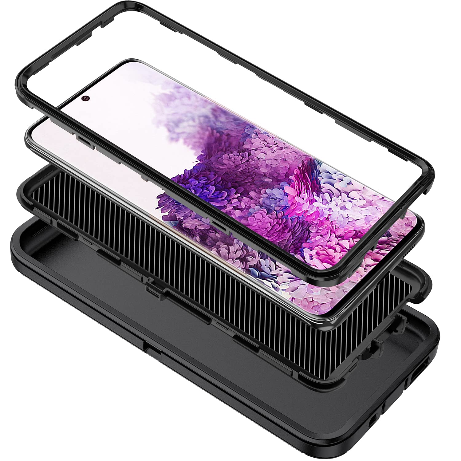Mieziba for Galaxy S20 5g Case,Shockproof Dropproof Dustproof 3-Layer Full Body Protection Rugged Heavy Duty High Impact Hard Cover Case for Galaxy S20 6.2 inch,Black