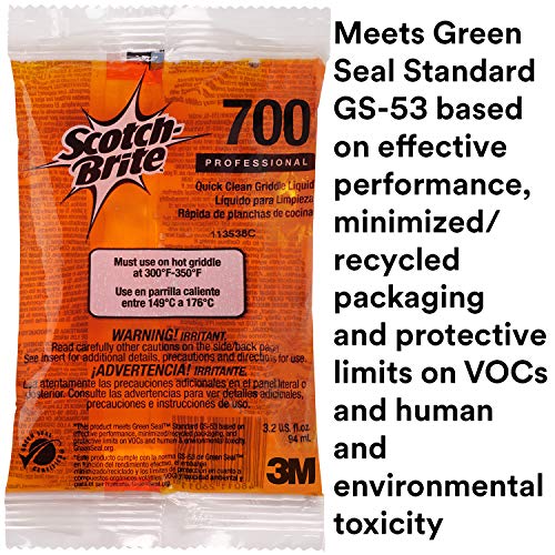 Scotch-Brite Griddle Cleaning, Quick Clean Liquid 700-40, 3.2 Oz Packet, 40/Pack, Heavy Duty, Cleans in 3-5 Minutes, for Baked on Food and Cooking Oils, Use on Hot or Cool Griddle