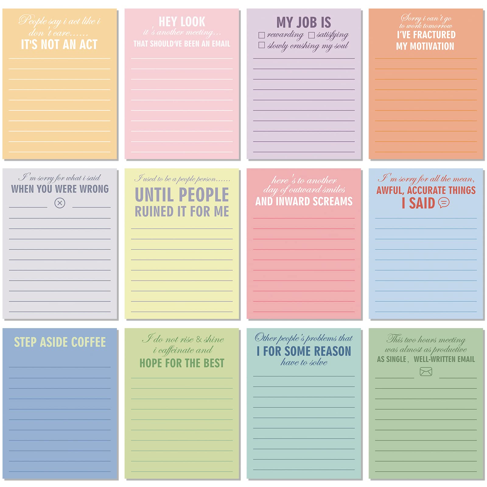 Funny Notepads with Sayings Sticky Funny Office Supplies to Do List Funny Work Assorted Notepad for Workers, 12 Designs, 3 x 3.93 Inch (Classic Style, 12 Packs,)