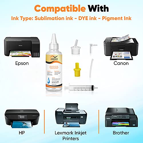 NGOODIEZ Printhead Cleaning Kit for Inkjet Printers Epson, HP, Brother, or Canon - Universal Print Head Cleaner Kit for Printer Nozzle - Works on Sublimation Ink, Pigment Ink, and Dye Ink (100mL)