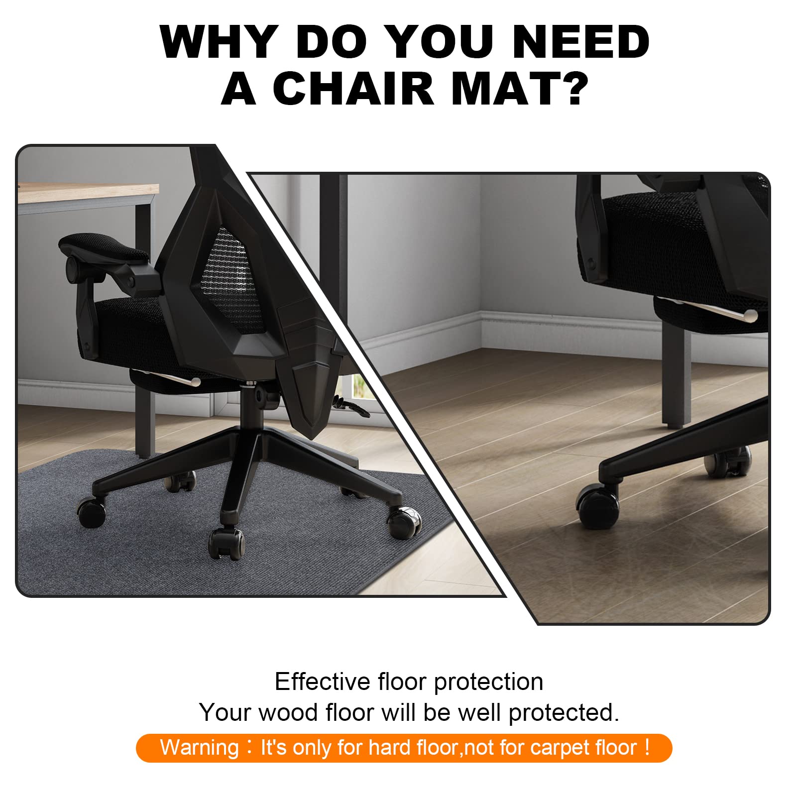 CELION Edging Office Chair Mat for Hardwood & Tile Floor, 55"x35" Computer Gaming Rolling Chair Mat, Under Desk Low-Pile Rug, Large Anti-Slip Floor Protector for Home Office (Dark Grey, 55" x 35")