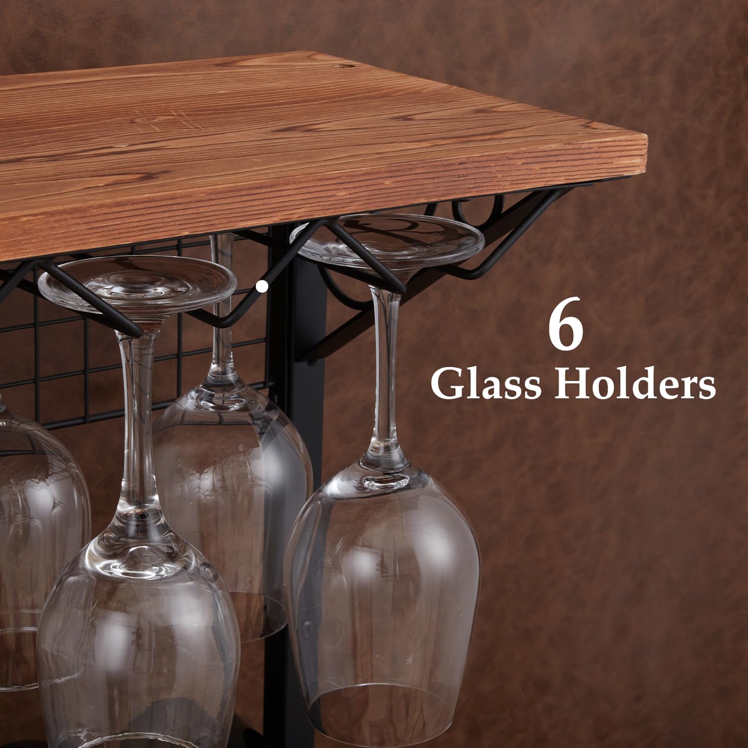 X-cosrack 2 Tier Solid Wood Wine Rack, Hold 8 Wine Bottles and 6 Glasses Countertop Wine Storage Stand, Freestanding Wine Holder Display Shelves for Kitchen, Pantry, Cellar, Bar