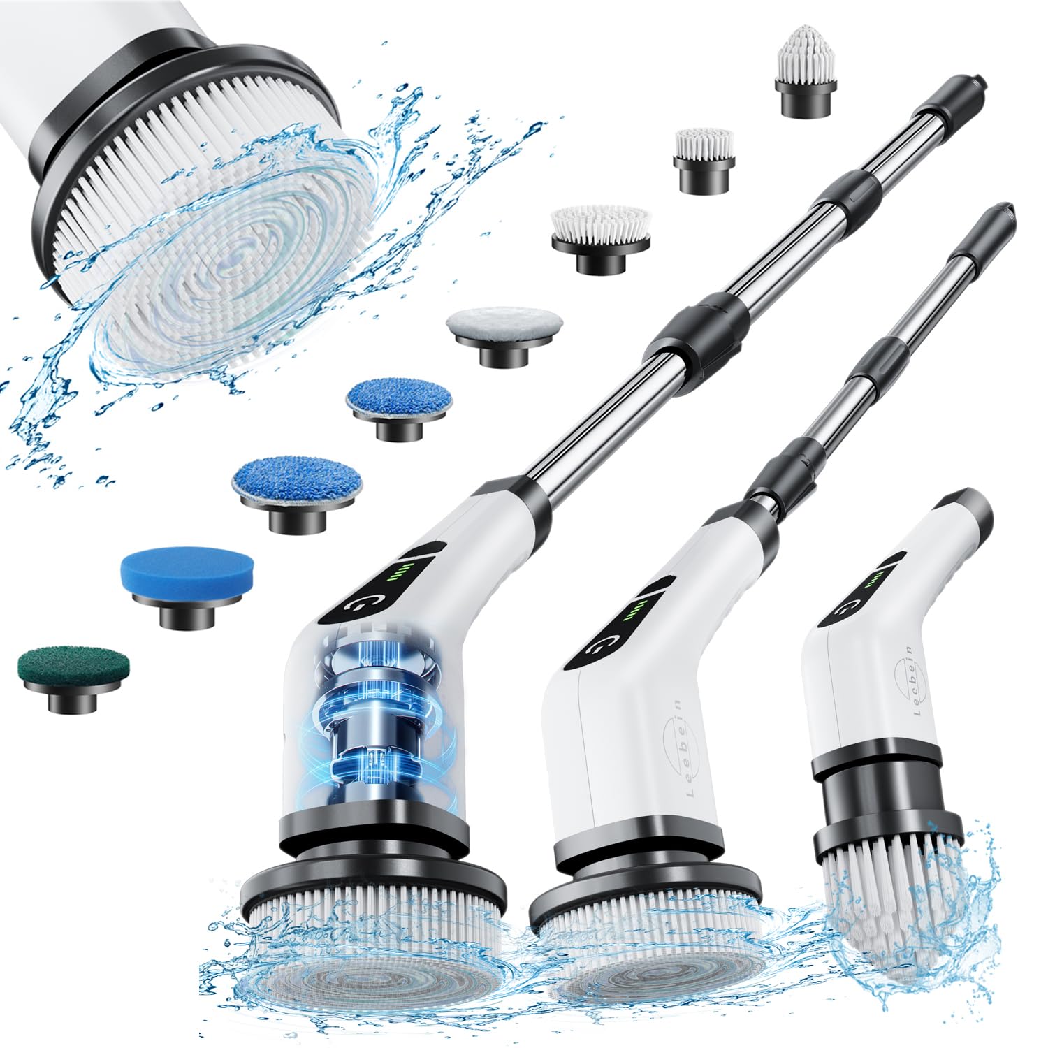 Electric Spin Scrubber, Leebein 2022 New Cordless Cleaning Brush with 8 Replaceable Drill Brush Heads, Tub and Floor Tile 360 Power Scrubber Mop with 54 Inch Adjustable Handle for Bathroom Kitchen Car