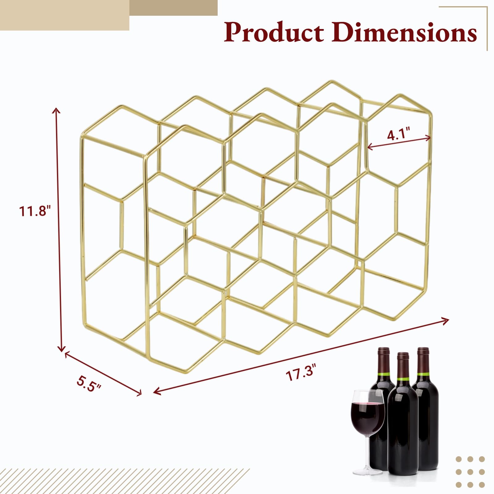 IKITEE Countertop Wine Rack, 14 Bottles Tabletop Wine Holder - No Assembly Required, 3 Tier Freestanding Gold Wine Bottle Organizer, Wine Storage Holder for Kitchen Cabinet Pantry Bar