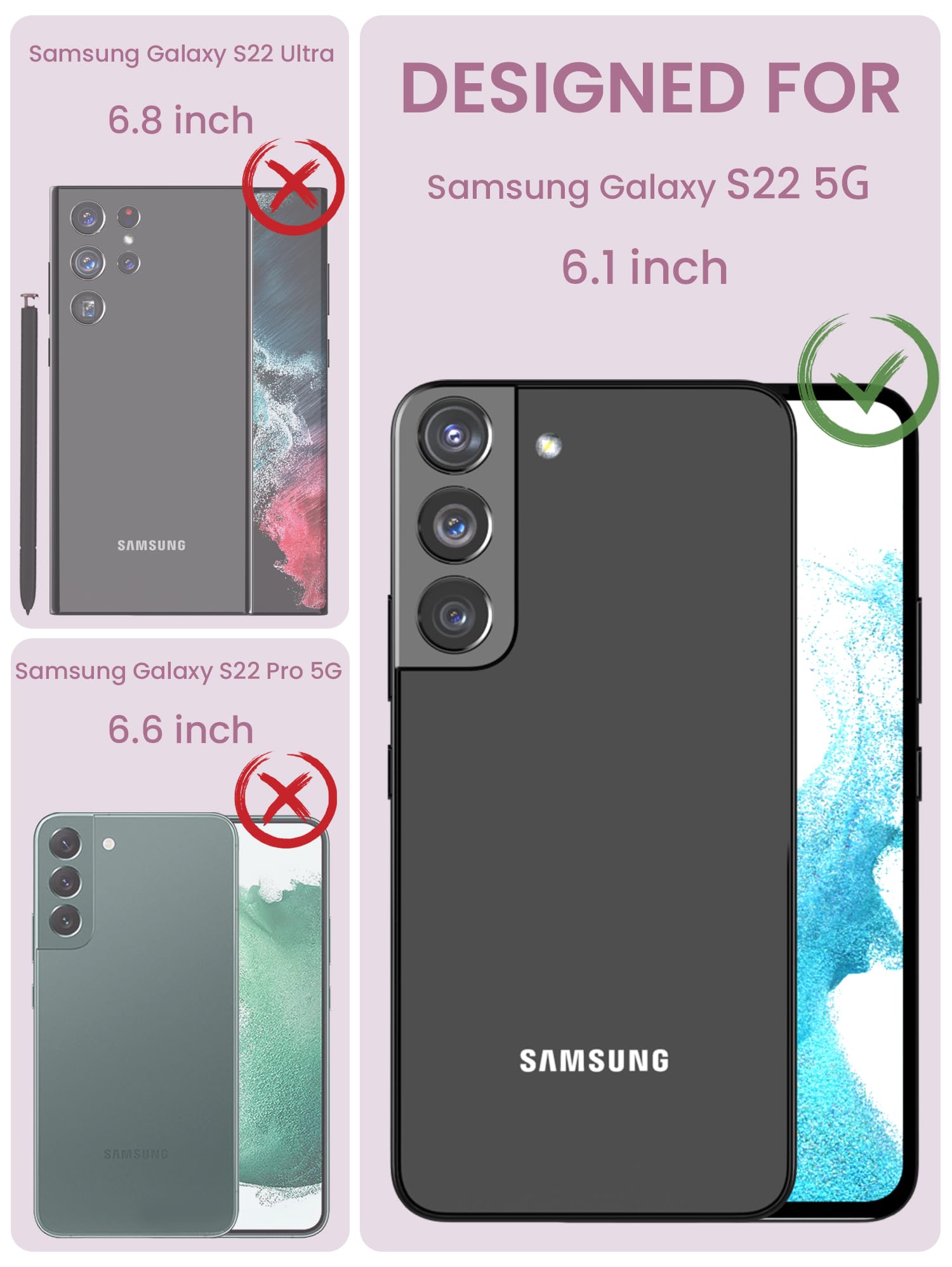 Dretal for Samsung Galaxy S22 5G Case Floral, Military Grade Drop Tested Hard Back & Soft Edge Slim Flower Women Girls Phone Protective Cover + Tempered Glass Screen Protector for Galaxy S22 (Purple)