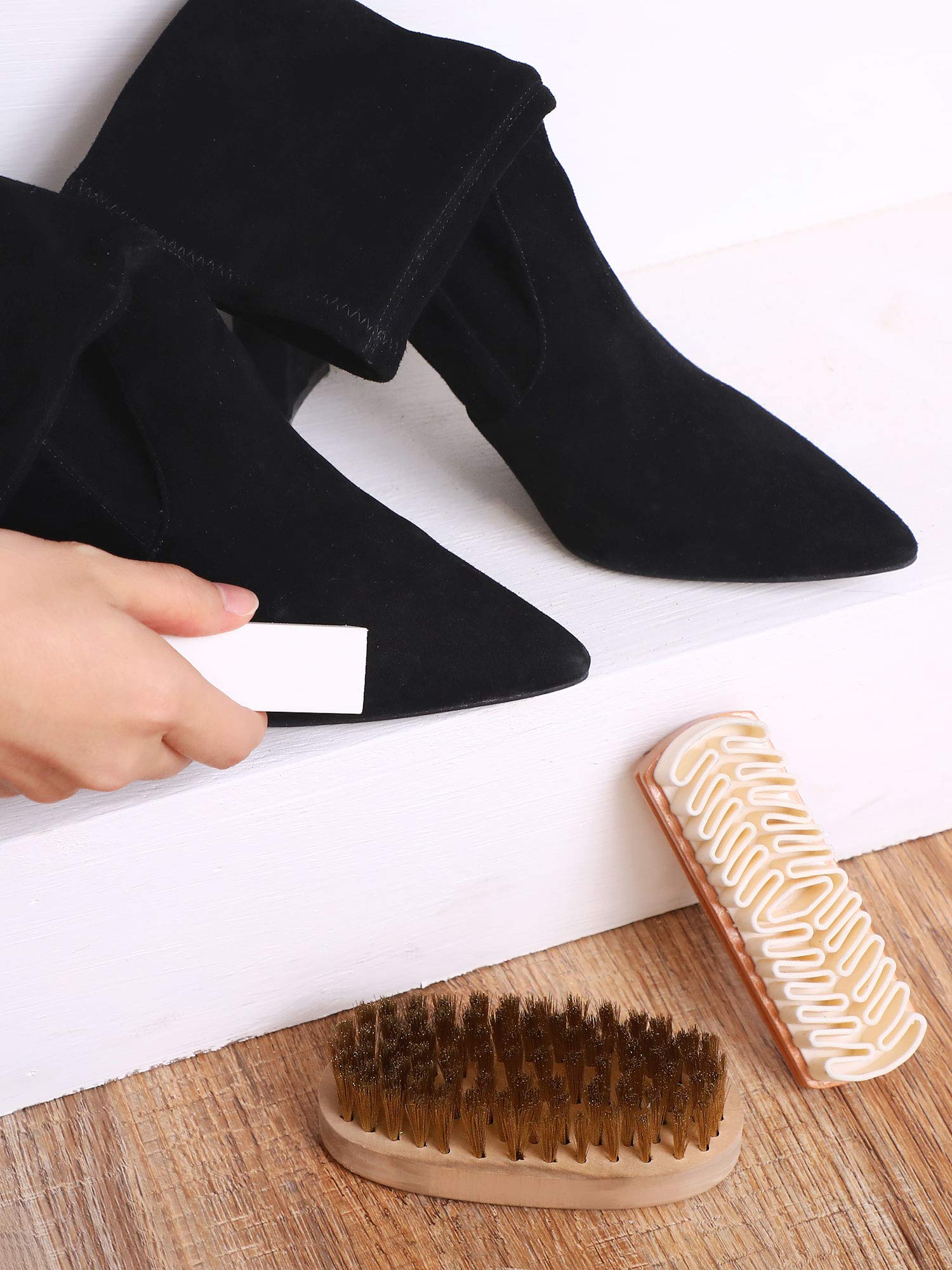 YoungJoy 4 Pcs Shoes Shine Dauber Suede Brush Nubuck Cleaner Crepe Applicators Suede Eraser Set(B)