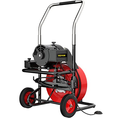 VEVOR Drain Cleaner Machine 100 Ft x 3/8 Inch Auto Feed Drain Cleaning Machine Fits 1 to 4 Inch Pipes, Portable Drain Auger Cleaner with 8 Auger Bits, Electric Drain Auger Plumbing Tool