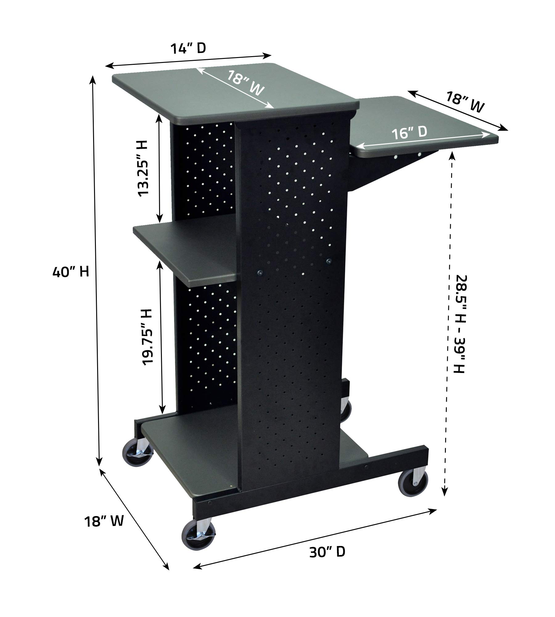 Luxor Gray 4 Shelf Mobile Presentation Station