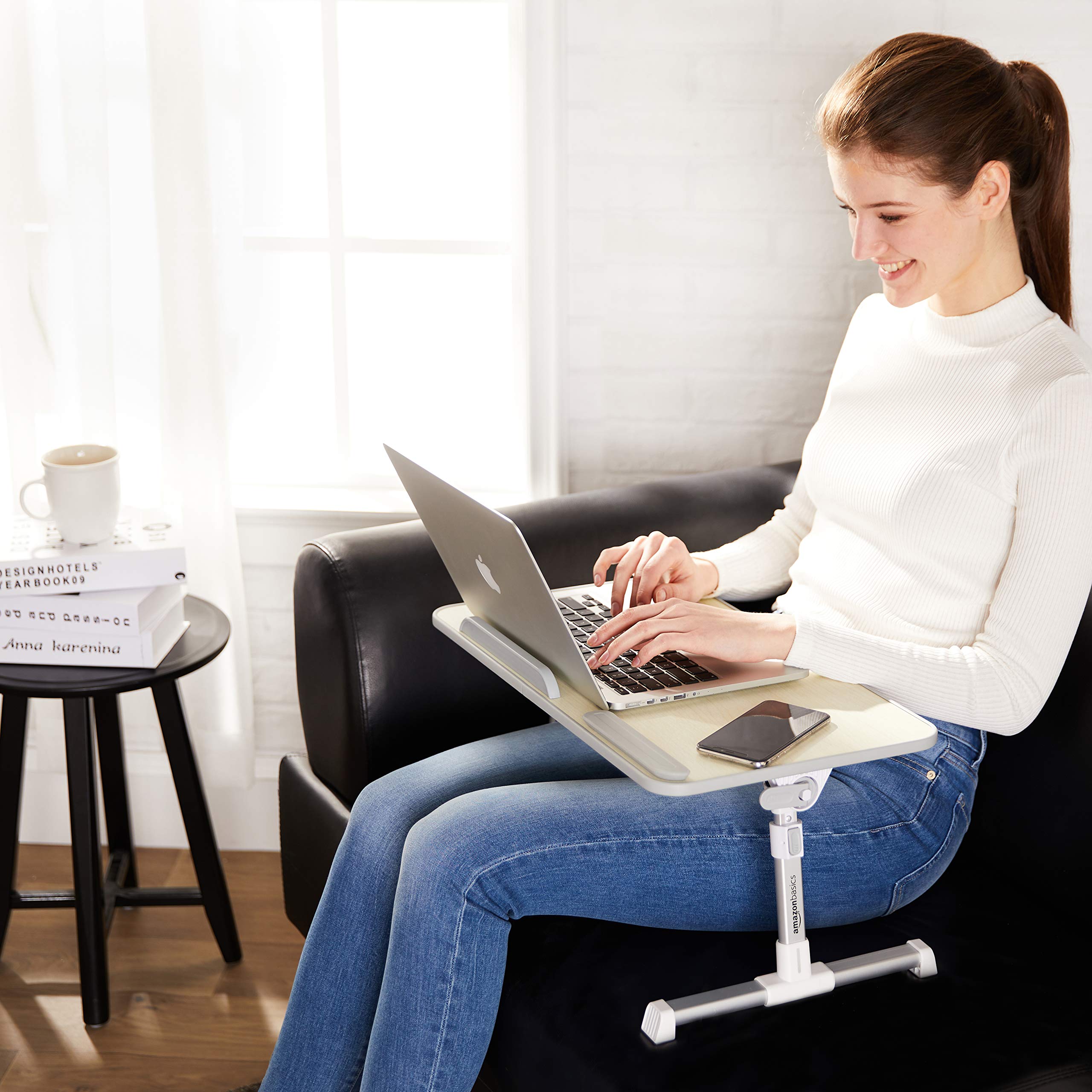 Amazon Basics Adjustable Laptop Tray Table - Lap Desk Fits up to 17-Inch Laptop - Medium