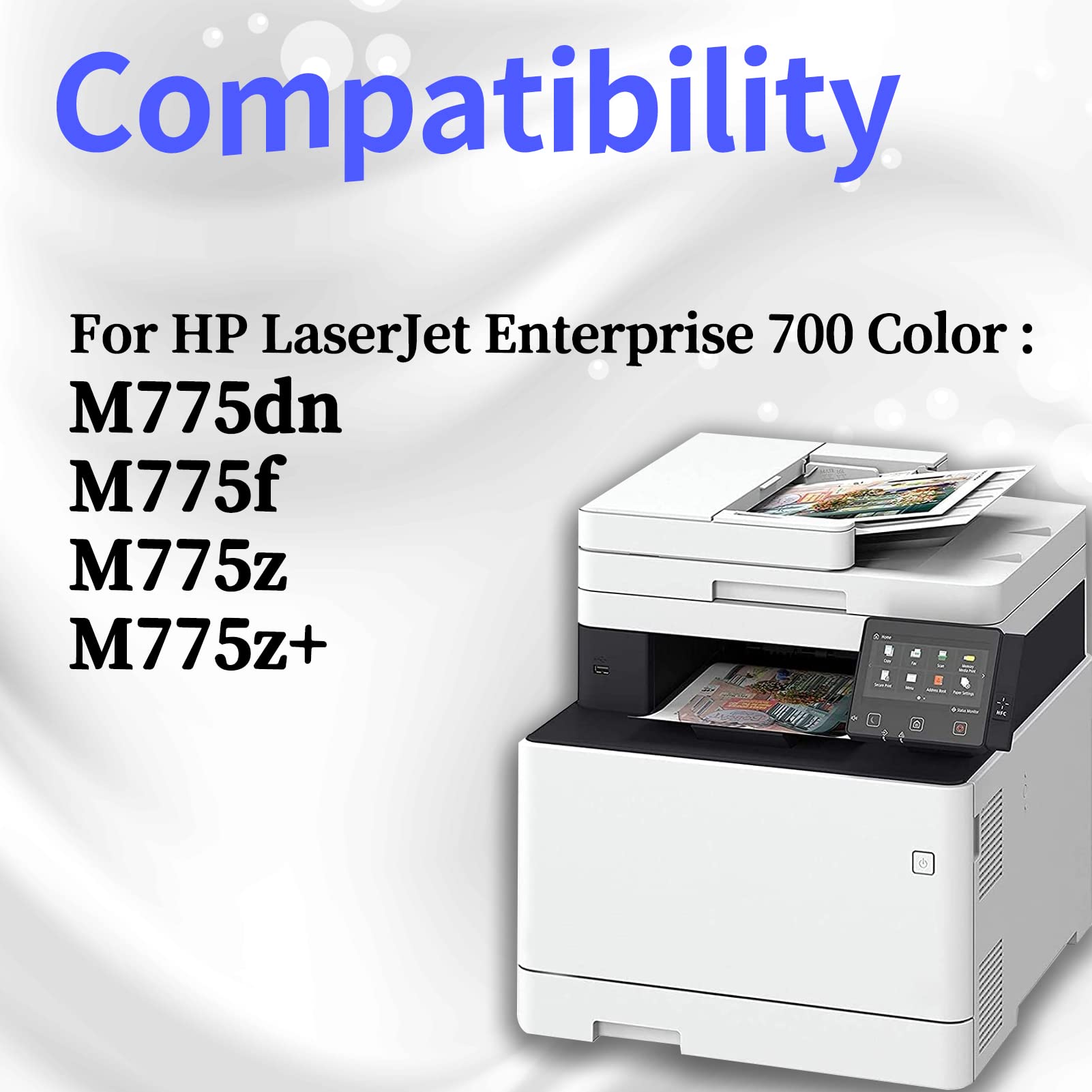 for HP CE340A-343A Toner Cartridge Compatible for Laserjet Enterprise 700 Color M775dn/M775f/M775z/M775z+ Printer 1 Yellow