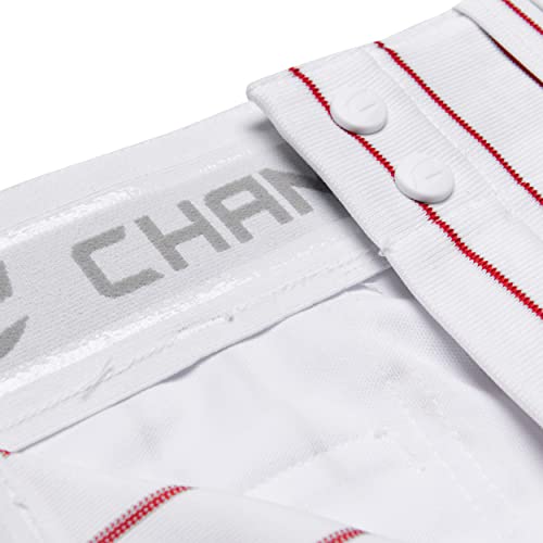 CHAMPRO Men' Triple Crown Knicker Style Baseball Pants with Knit-in Pinstripes and Reinforced Sliding Areas White,scarlet ,Large