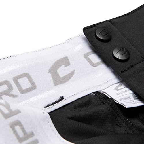 CHAMPRO Surge Traditional Low-Rise Fastpitch Softball Pant with Contrast-Color Braid Piping, Black,White, Large