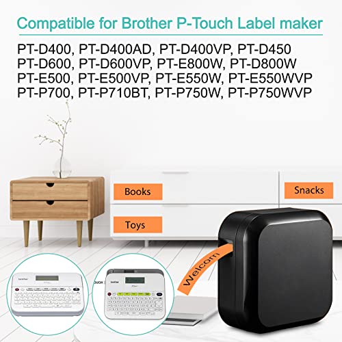 NineLeaf 6 Pack Compatible for Brother P-Touch TZe-B41 TZ-B41 Black on Fluo Orange Label Tape 18mm 0.7 inch 3/4'' Laminated TZe TZ Tape for PT-530 540 550 580C 7500 Label Maker
