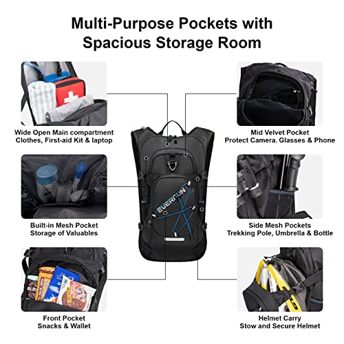 EVERFUN 18L Hydration Backpack with Free 2L Water Bladder BPA Free Lightweight Insulation Hiking Pack Tactical Backpack Women Men Hydration Day Rucksack for Cycling, Climbing, Camping, Hiking, Black