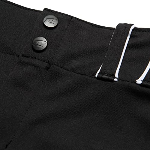 CHAMPRO Surge Traditional Low-Rise Fastpitch Softball Pant with Contrast-Color Braid Piping, Black,White, Large