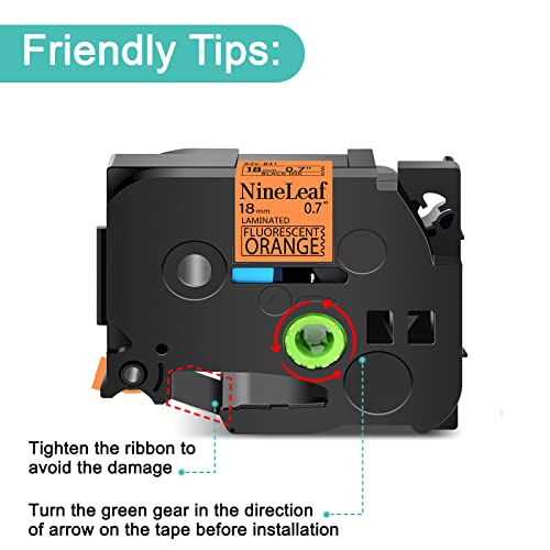 NineLeaf 6 Pack Compatible for Brother P-Touch TZe-B41 TZ-B41 Black on Fluo Orange Label Tape 18mm 0.7 inch 3/4'' Laminated TZe TZ Tape for PT-530 540 550 580C 7500 Label Maker