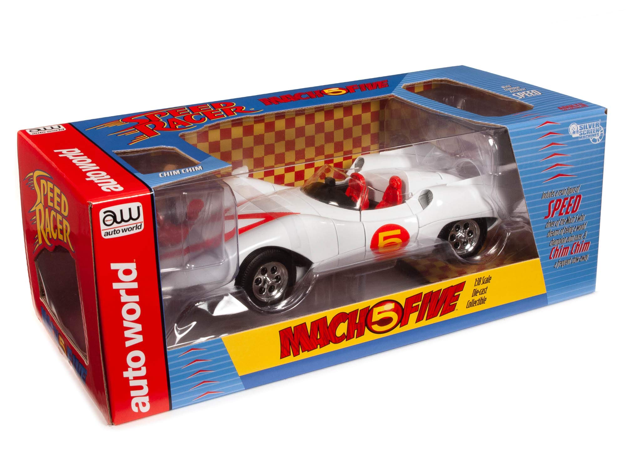 Silver Screen Machines - Speed Racer Mach 5 w/Chim-Chim and Speed Racer Figures (AWSS124)