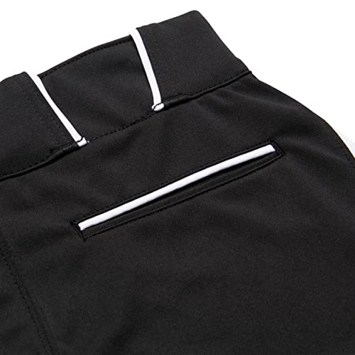 CHAMPRO Surge Traditional Low-Rise Fastpitch Softball Pant with Contrast-Color Braid Piping, Black,White, Large