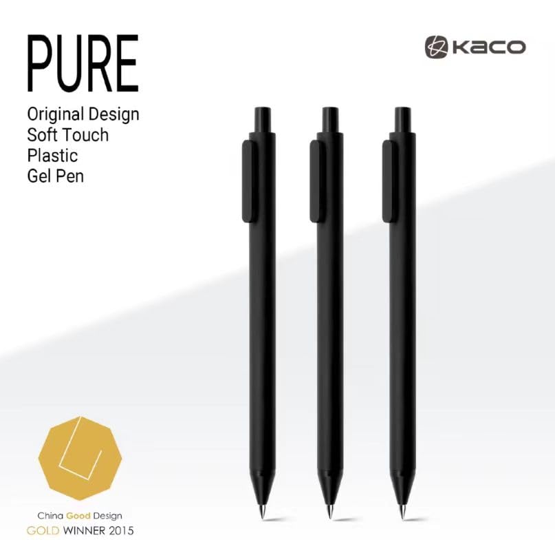 KACO Retractable Gel Pens 0.5mm Extra Fine Point, Pack of 10, Black Barrel with Black Ink