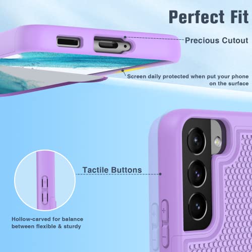 BNIUT for Samsung Galaxy S22 5G Case: Dual Layer Protective Heavy Duty Cell Phone Cover Shockproof Rugged with Non Slip Textured Back - Military Protection Bumper Tough - 6.1inch (Girly Purple)