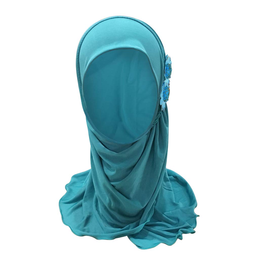 Girls Hijab Scarf with Flowers, Soft Muslim Hijab Islamic Scarf Shawls for 2-7Y