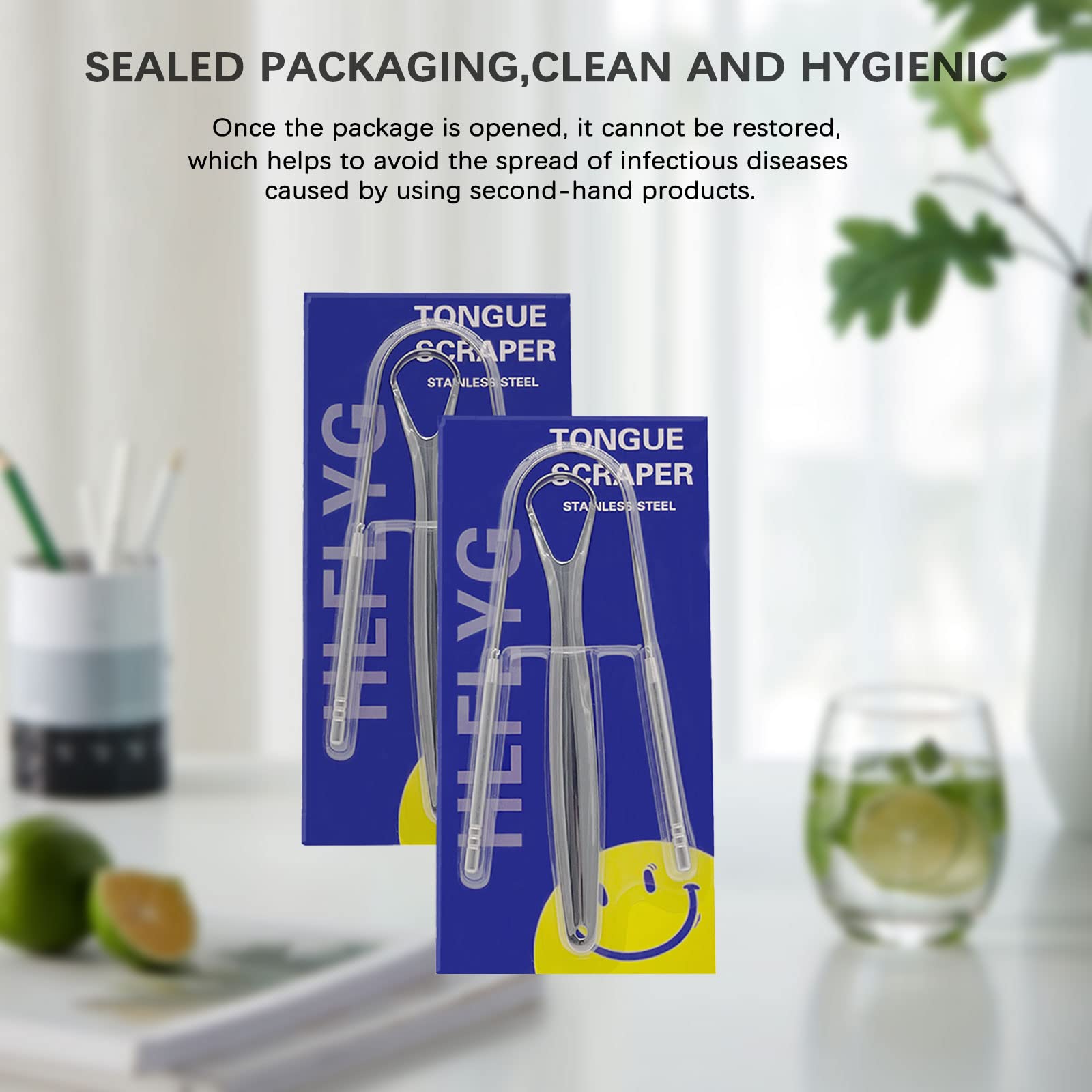 HLFLYG 4 Pack Tongue Scraper, Hygienic Seal-Pack, Professional Eliminate Bad Breath, Stainless Steel Tongue Scrapers, Effectively Improve Oral And Gut Health -silver