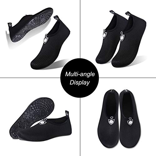 WateLves Water Shoes for Womens Mens Barefoot Quick-Dry Aqua Socks for Beach Swim Surf Yoga Exercise New Translucent Color Soles (Dots-Black, 38/39)