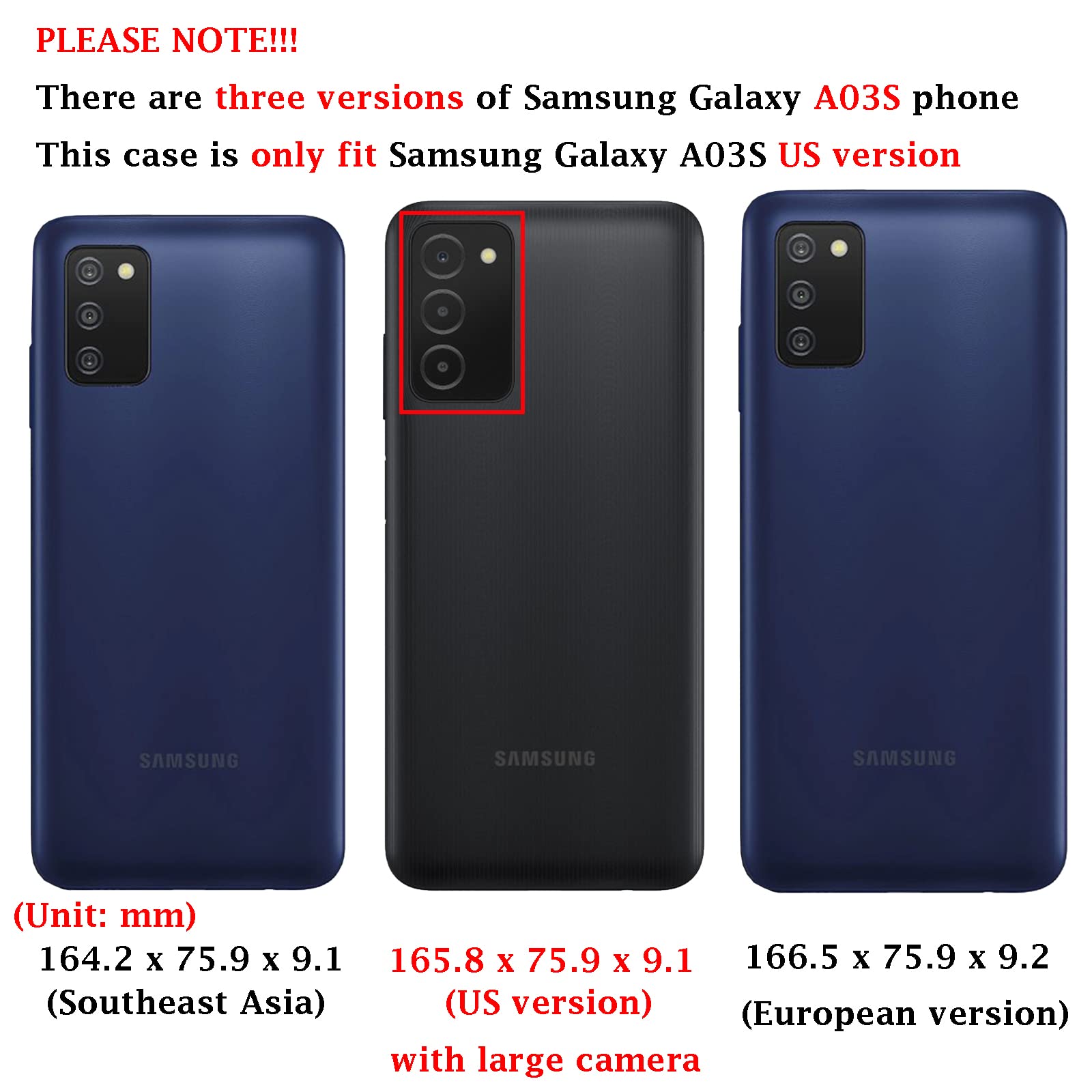 PUSHIMEI Galaxy A03S Case, Military Grade 16ft Drop Tested, Ring Holder Kickstand, with Screen Protector - Rose Gold